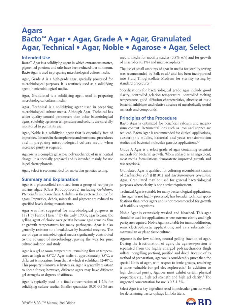 BD Agar | PDF | Agar | Growth Medium