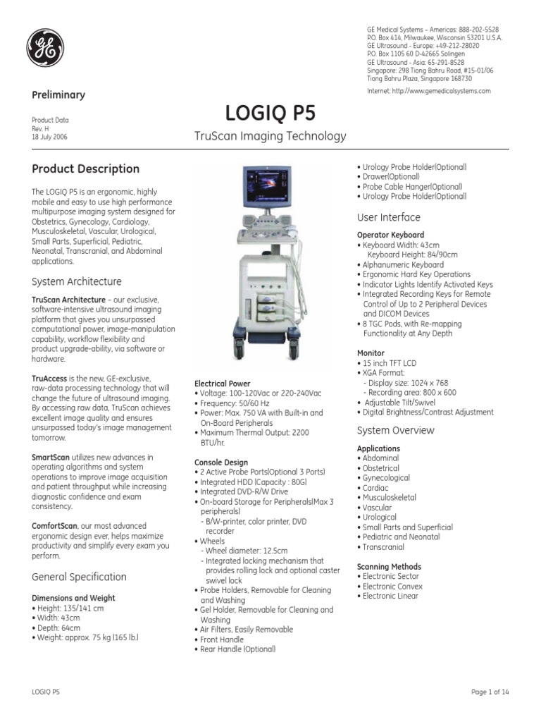 Logiq P5: Product Description | PDF | Ventricle (Heart) | Medical ...