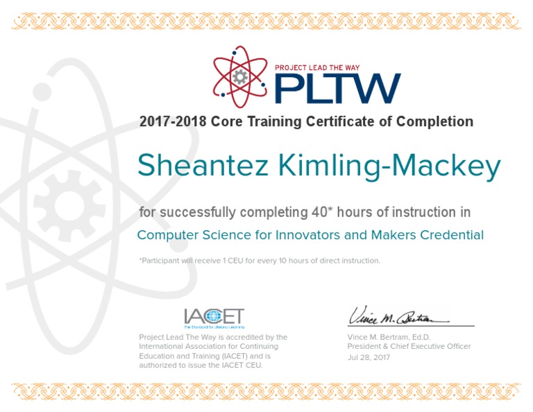 PLTW Certificate Csim | PDF