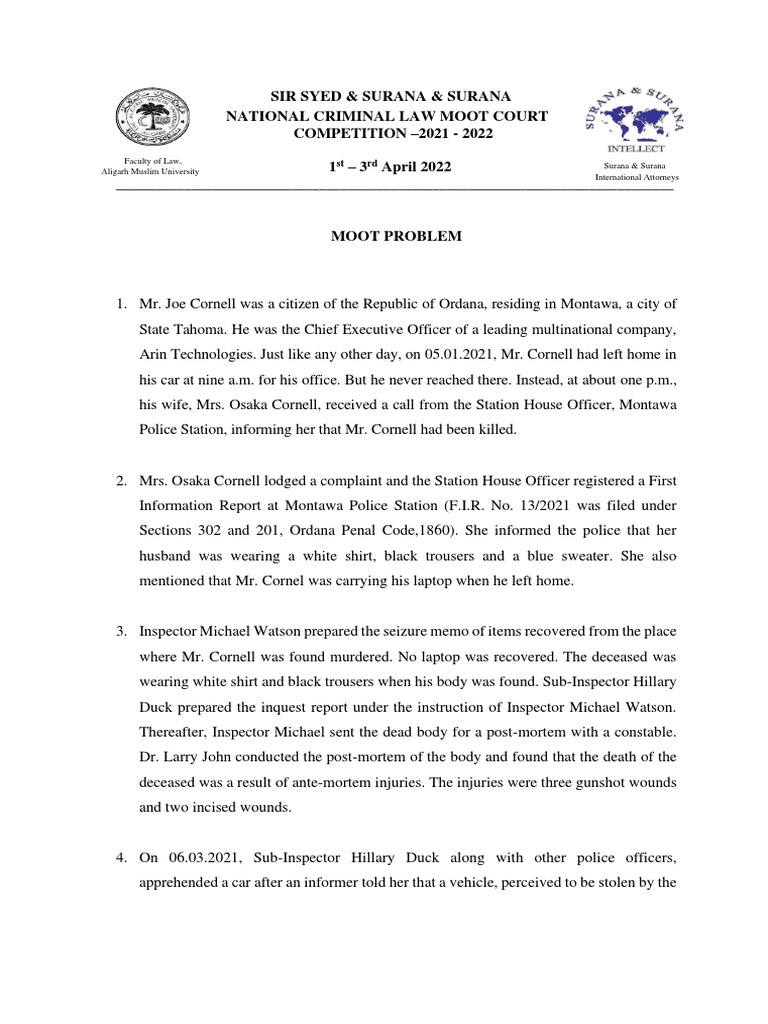 National Criminal Law Moot Problem | PDF | Criminal Law | Crime & Violence