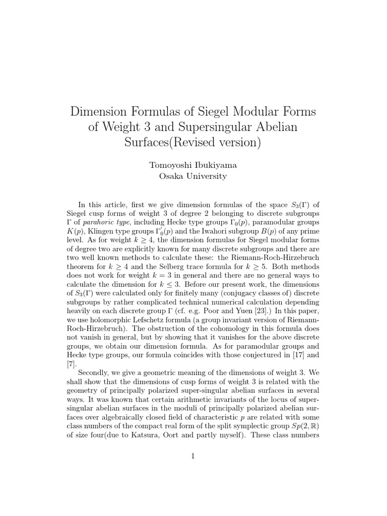Dimension Formulas of Siegel Modular Forms of Weight 3 and Supersingular Abelian Surfaces ...