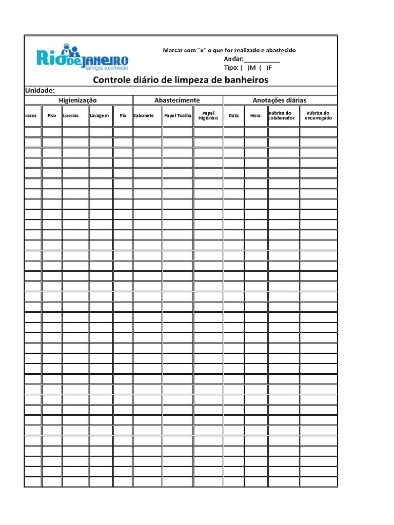 Controle de Higienização Dos Banheiros | PDF