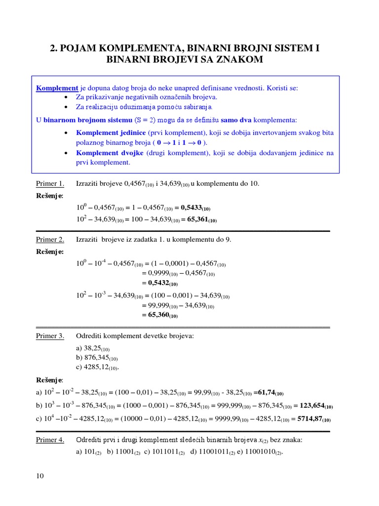 5 - Zbirka Zadataka - Poglavlje 2 - Pojam Komplementa, Binarni Brojni Sistem I Binarni Brojevi ...