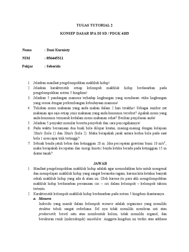 Tugas Tutorial 2.konsep Dasar Ipa Di SD | PDF