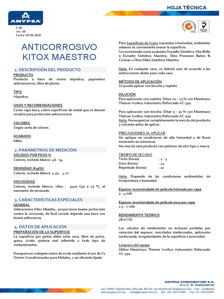 Anticorrosivo Kitox Maestro | PDF | Pintar | Sustancias químicas