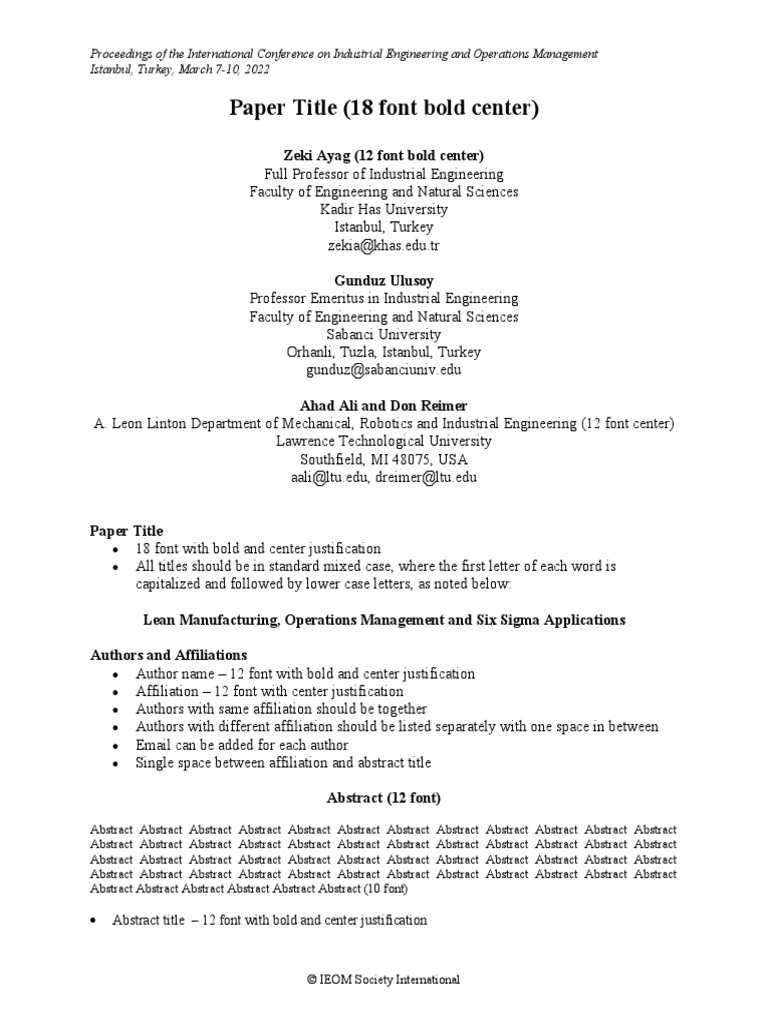 Paper Title (18 Font Bold Center) | PDF | Industrial Engineering ...