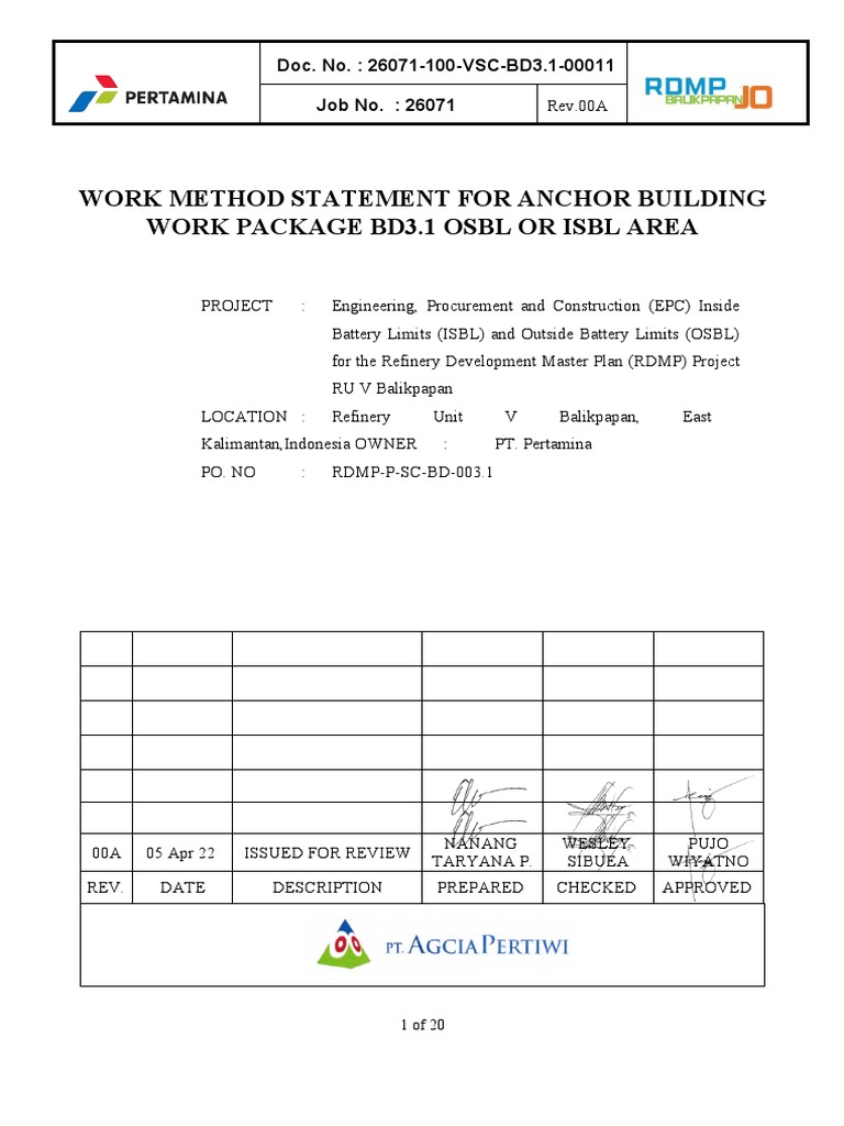 Work Method Statement For Anchor Building Work Package BD3.1 Osbl or ...
