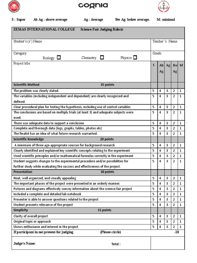 Science Fair Judging Rubric Template | PDF | Science | Scientific Method
