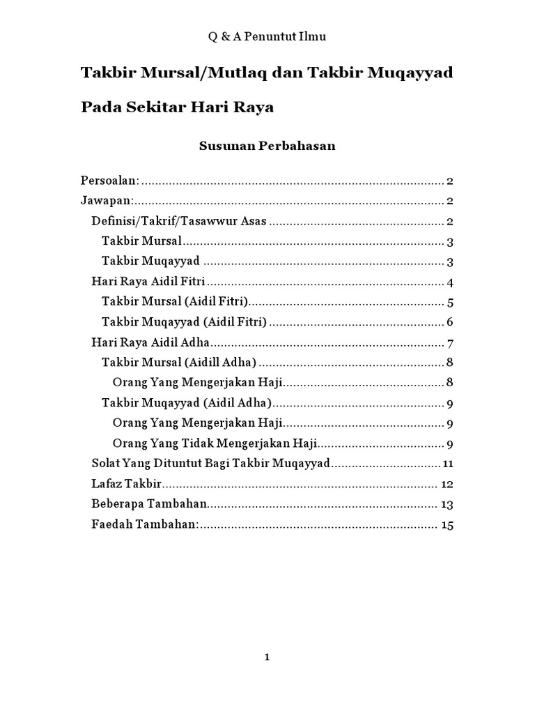 2019 08 05 Qa Takbir Mursal Dan Muqayyad | PDF