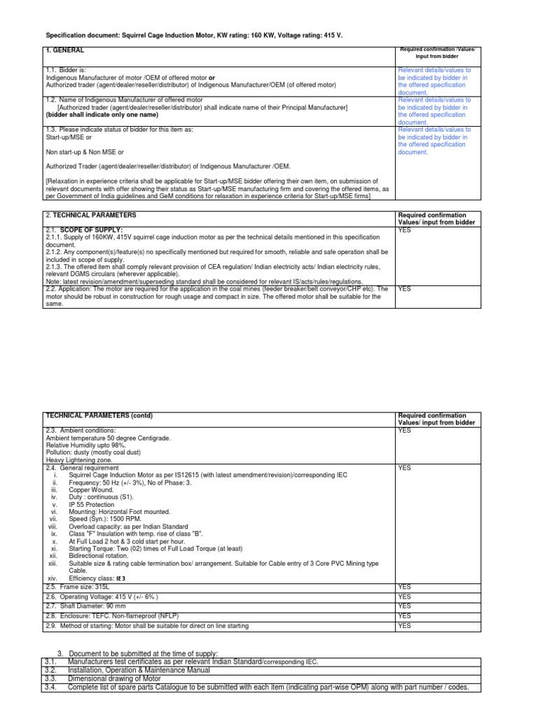 160KW 415V Induction Motor | PDF | Electric Motor | Specification ...