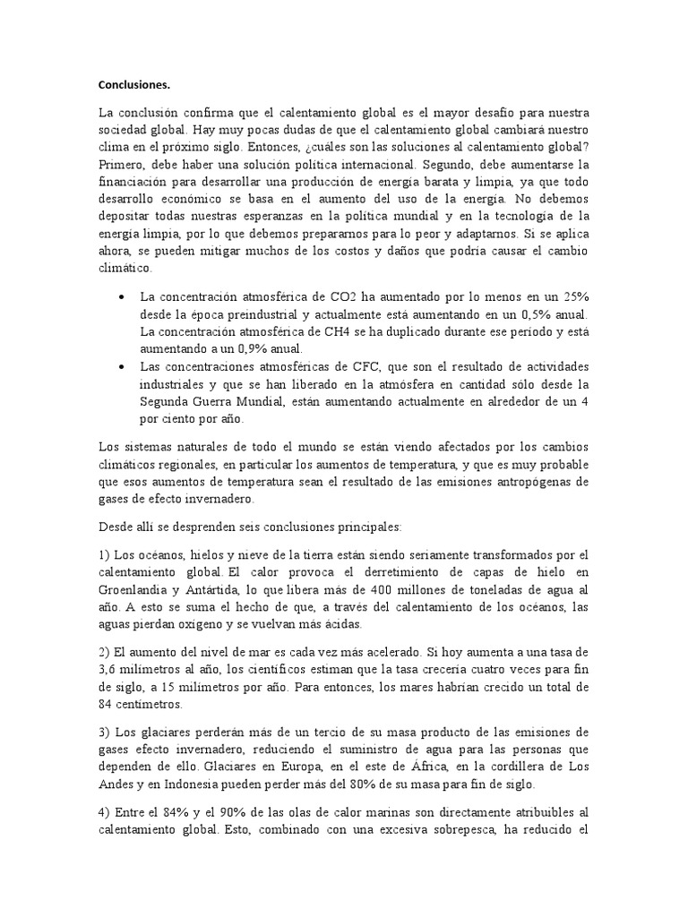 Conclusión para el proyecto accion por el clima | PDF | Gases de efecto ...