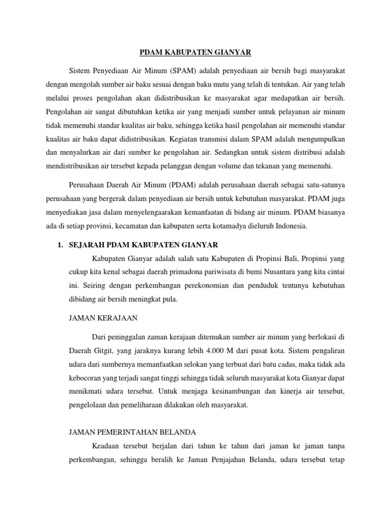 Sejarah dan Sumber Air PDAM Gianyar | PDF | Sains & Matematika