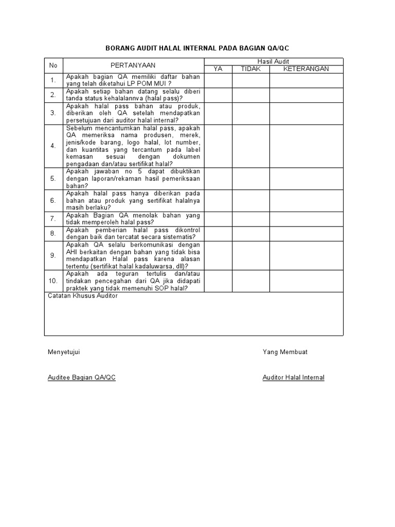 Form Ceklis Halal | PDF