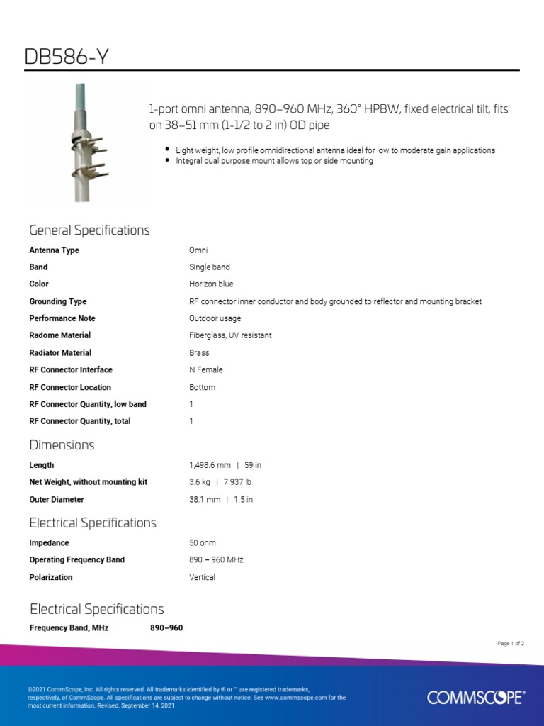 DB586-Y Product Specifications | PDF | Antenna (Radio) | Electronics