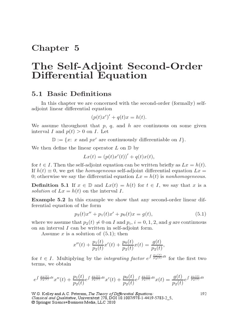 The Self-Adjoint Second-Order Differential Equation: 5.1 Basic ...