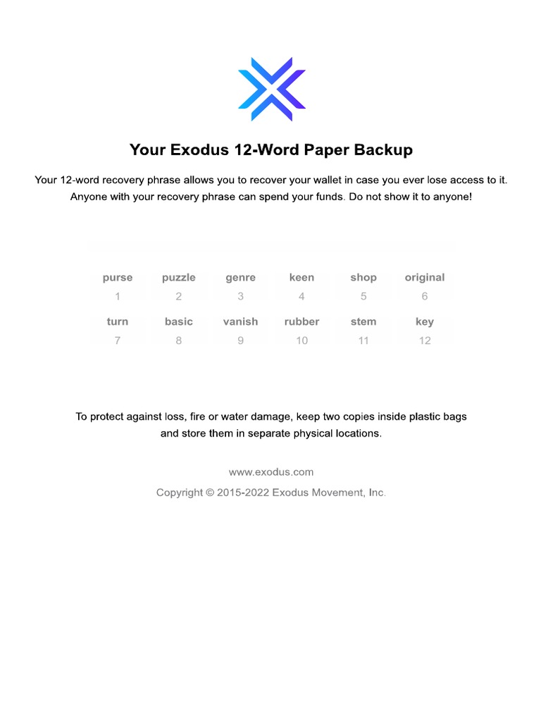 Exodus Wallwt 12 Word Phrase | PDF