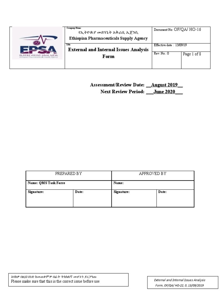 External and Internal Issues Analysis Form | PDF | Governance | Warehouse