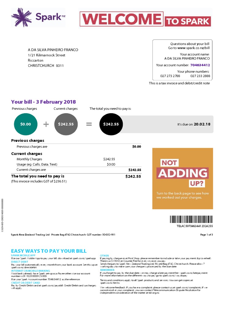 Questions about your Spark bill | PDF | Cheque | Payments