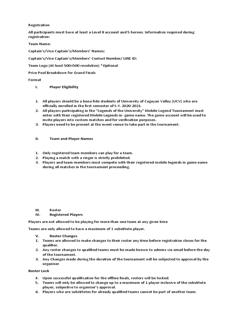 Rules and Regulations for the Legends of the University Mobile Legends ...