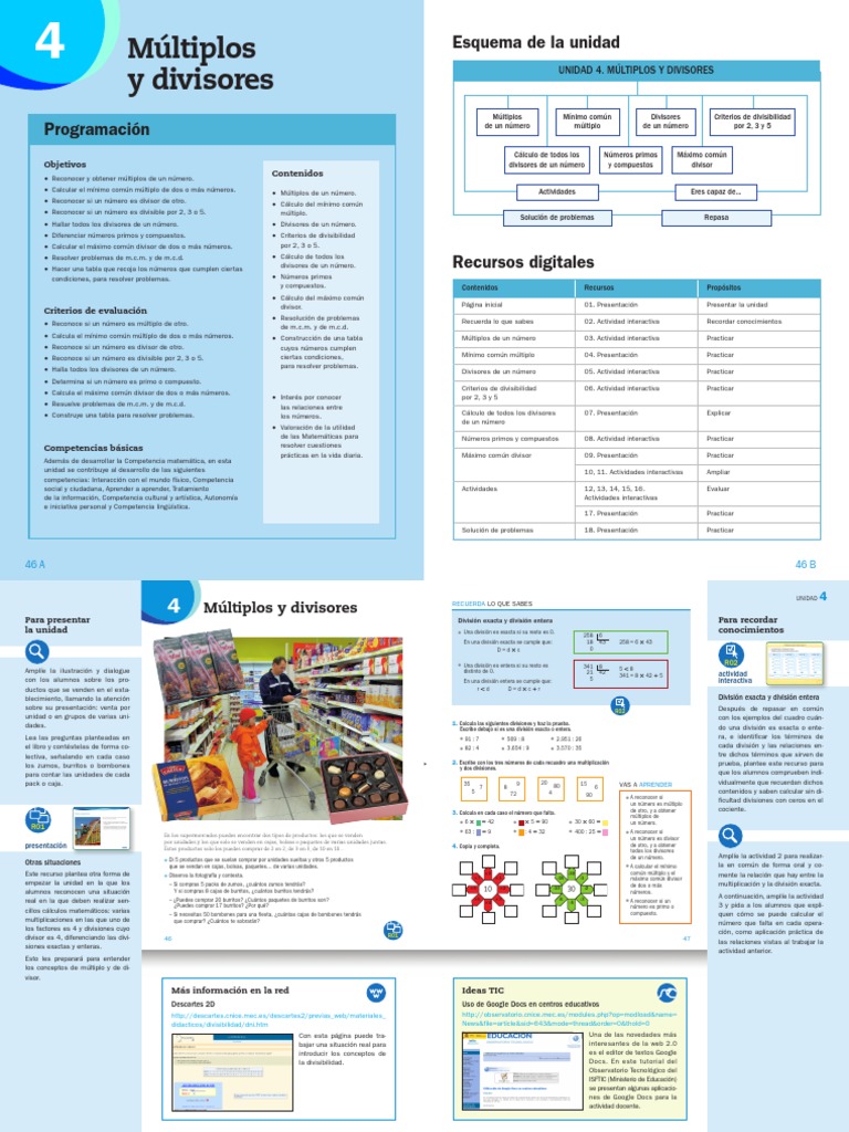 Múltiplos y Divisores | PDF | División (Matemáticas) | Matemáticas