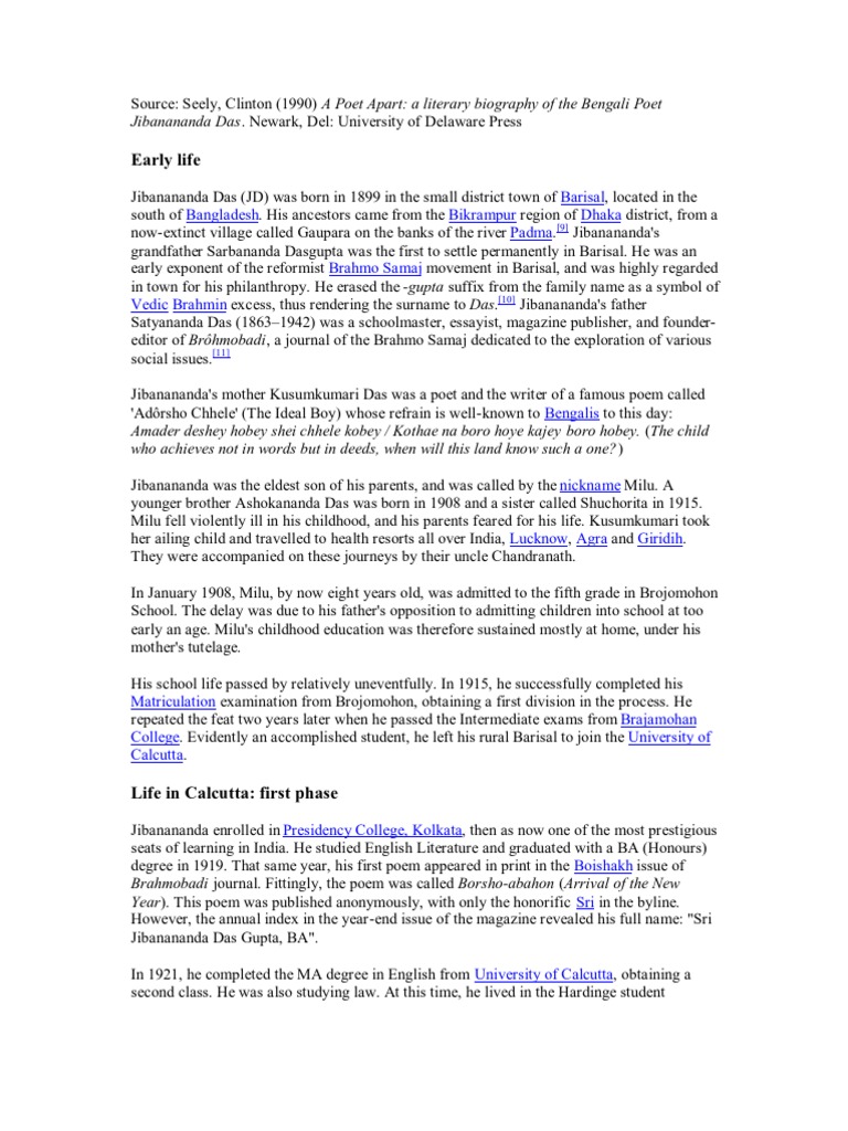 Biography of Jibonando Dash | PDF | Bengal | Poetry