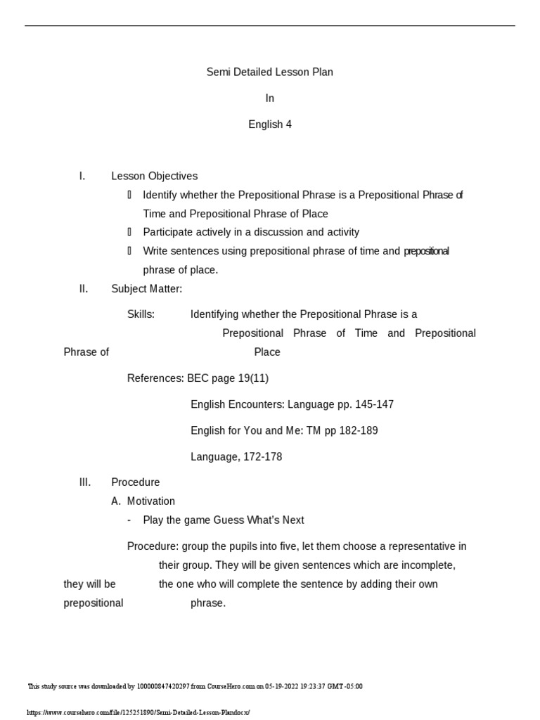 Grade 2 Preposition Lesson Plan | PDF | Preposition And Postposition ...