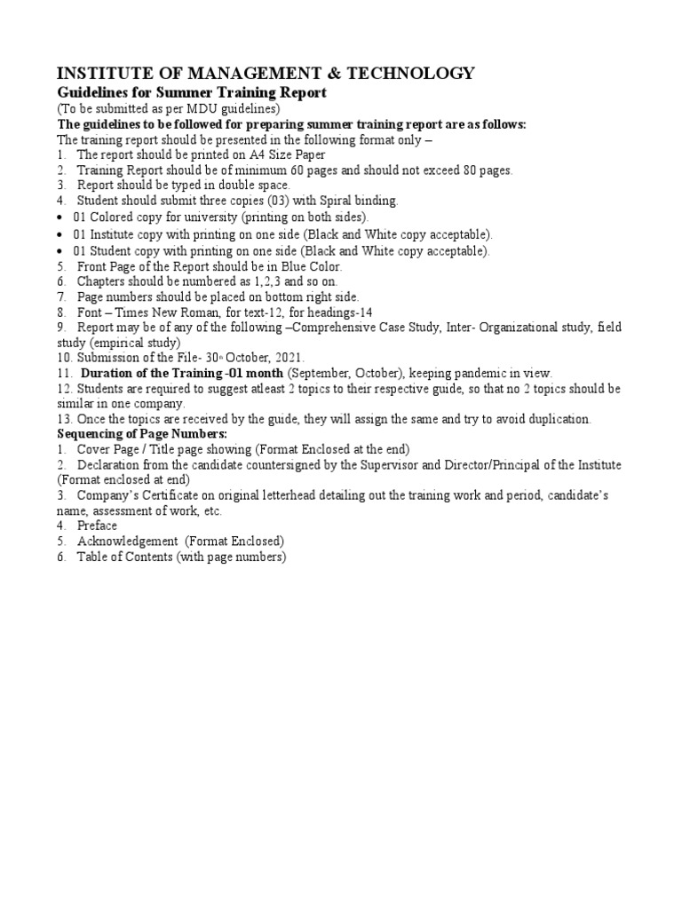 Summer Training Report Guidelines | PDF | Written Communication
