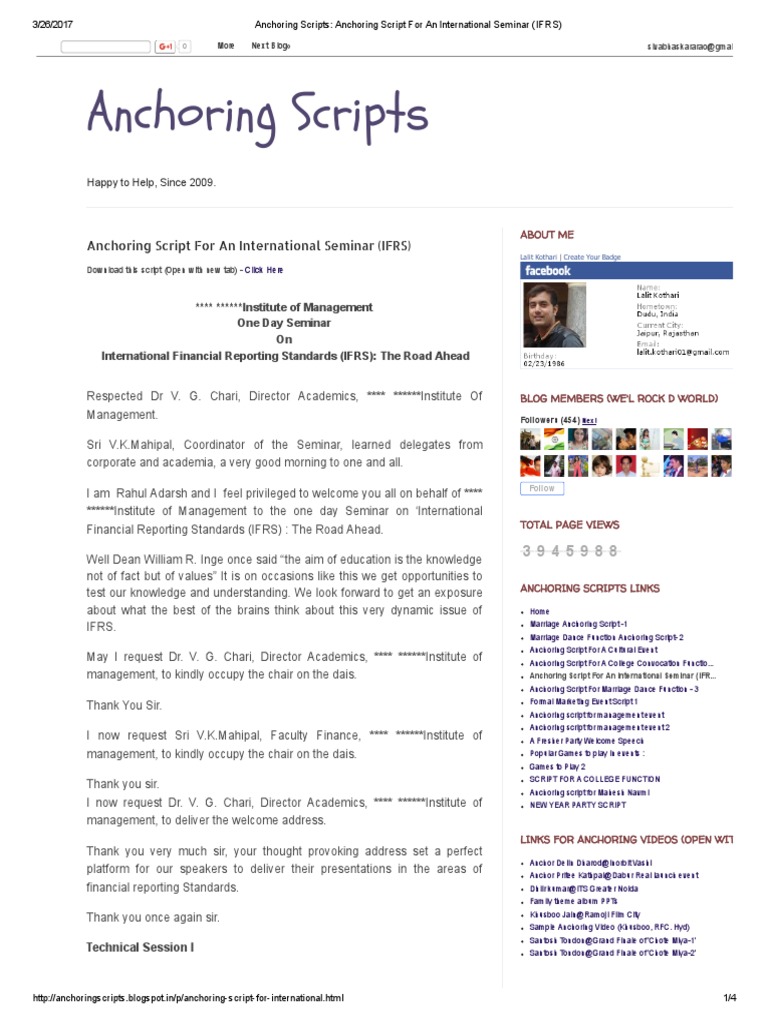 Anchoring Scripts - Anchoring Script For An International Seminar (IFRS ...
