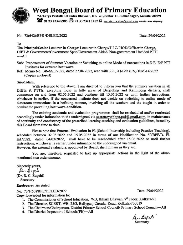 Preponement of Summer Vacation or Switching To Online Class | PDF