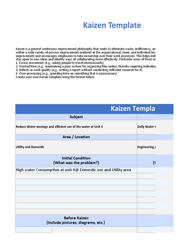 Free Kaizen Template Excel Download | PDF | Water | Business