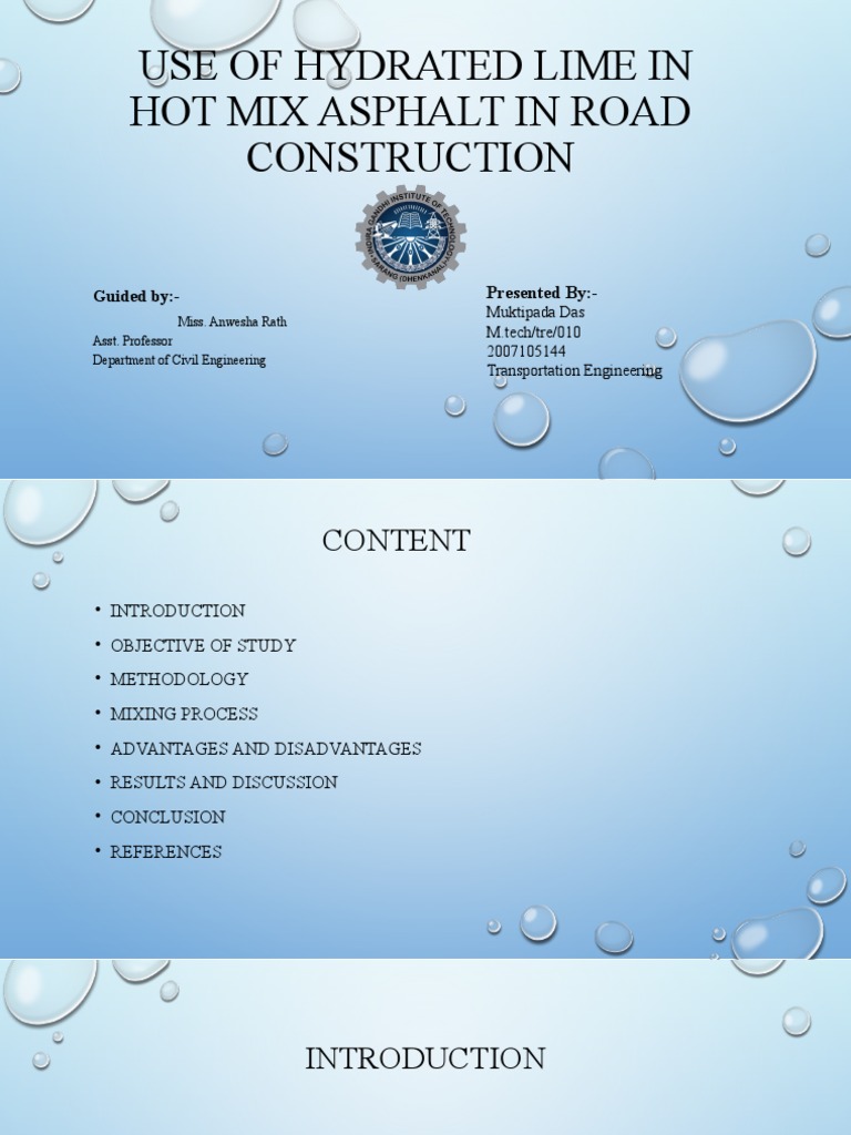 Use of Hydrated Lime in Hot Mix Asphalt in Road Construction | PDF ...