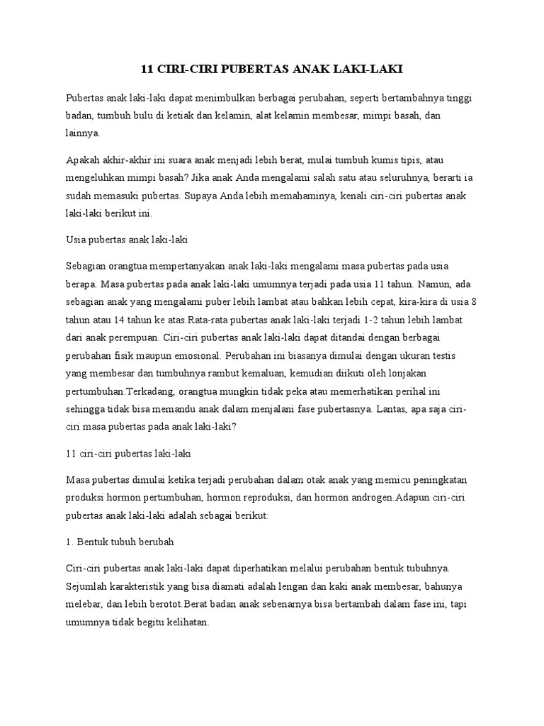 11 Ciri-Ciri Pubertas Anak Laki-Laki | PDF