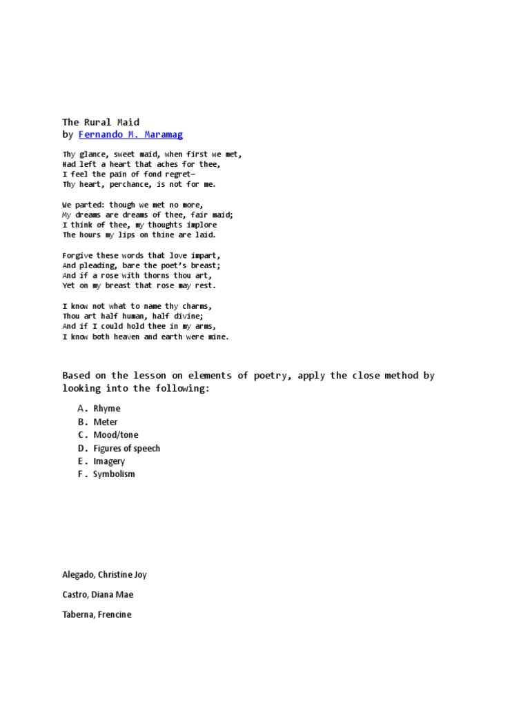 Fernando M. Maramag: The Rural Maid by | PDF | Poetry | Metre (Poetry)