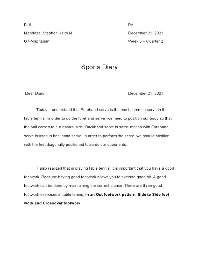 Sports Diary: Work and Crossover Footwork | PDF