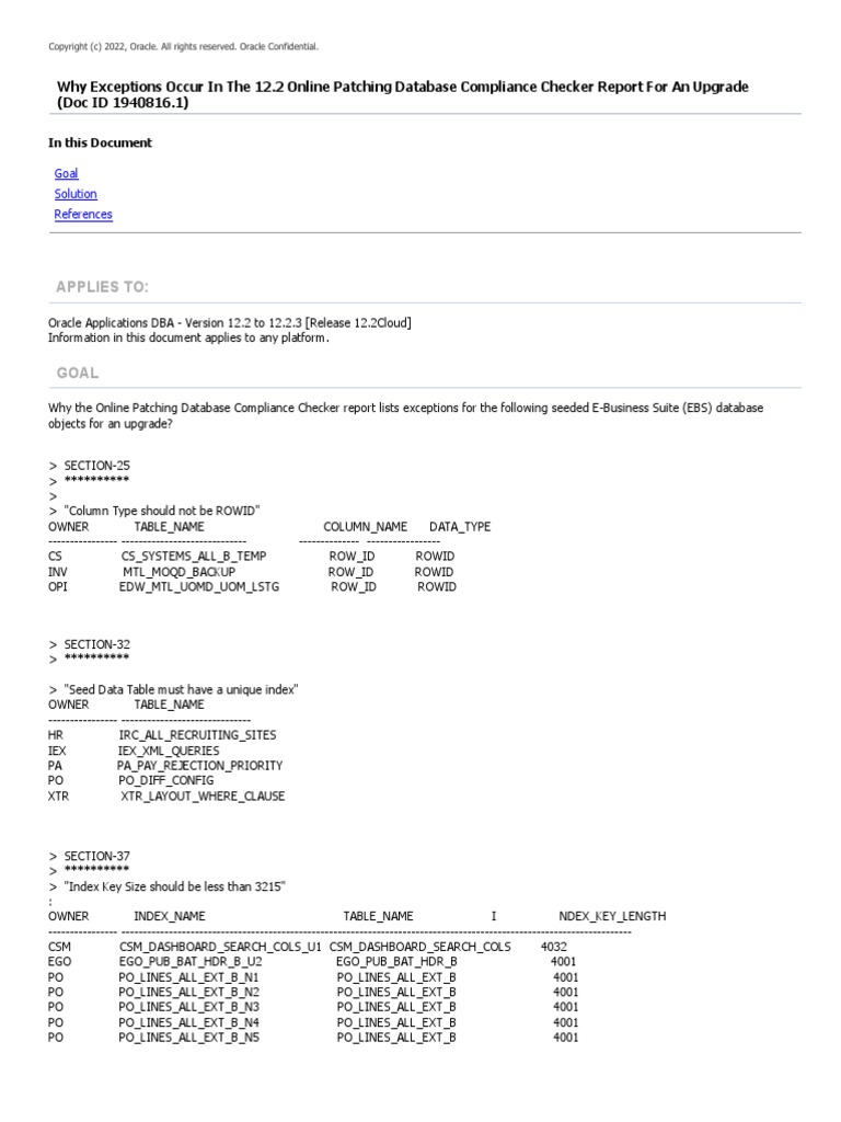 Why Exceptions Occur in The 12.2 Online Patching Database Compliance ...