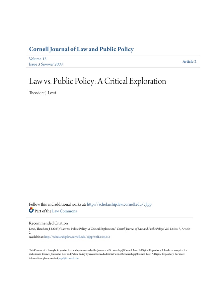 Law Vs Public Policy - Lowi-1 | PDF | Common Law | Political Science