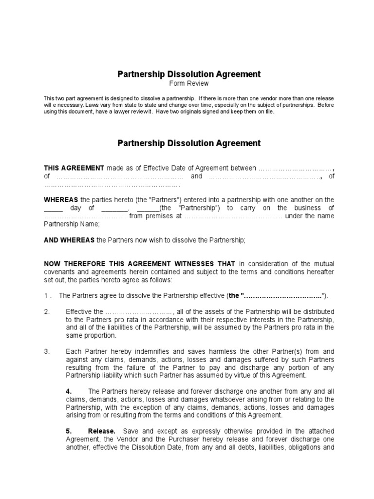EX 1 - Comprehensive Dissolution Agreement Example | PDF | Partnership ...