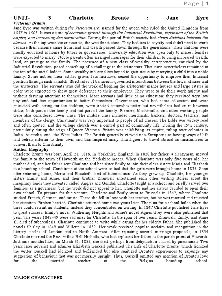 Jane Eyre: A Study of Victorian Class Divisions and Gender Roles | PDF ...