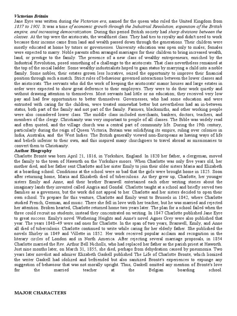 Jane Eyre Notes 1 | PDF | Charlotte Brontë | Jane Eyre