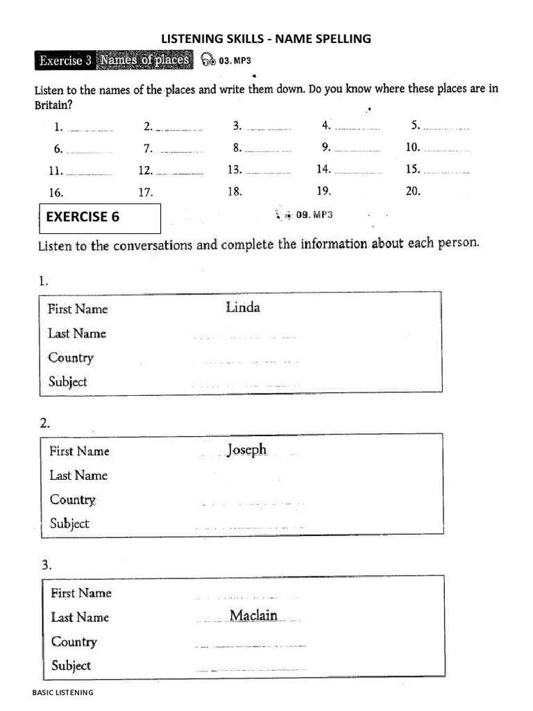 Listening Skills - Name Spelling | PDF