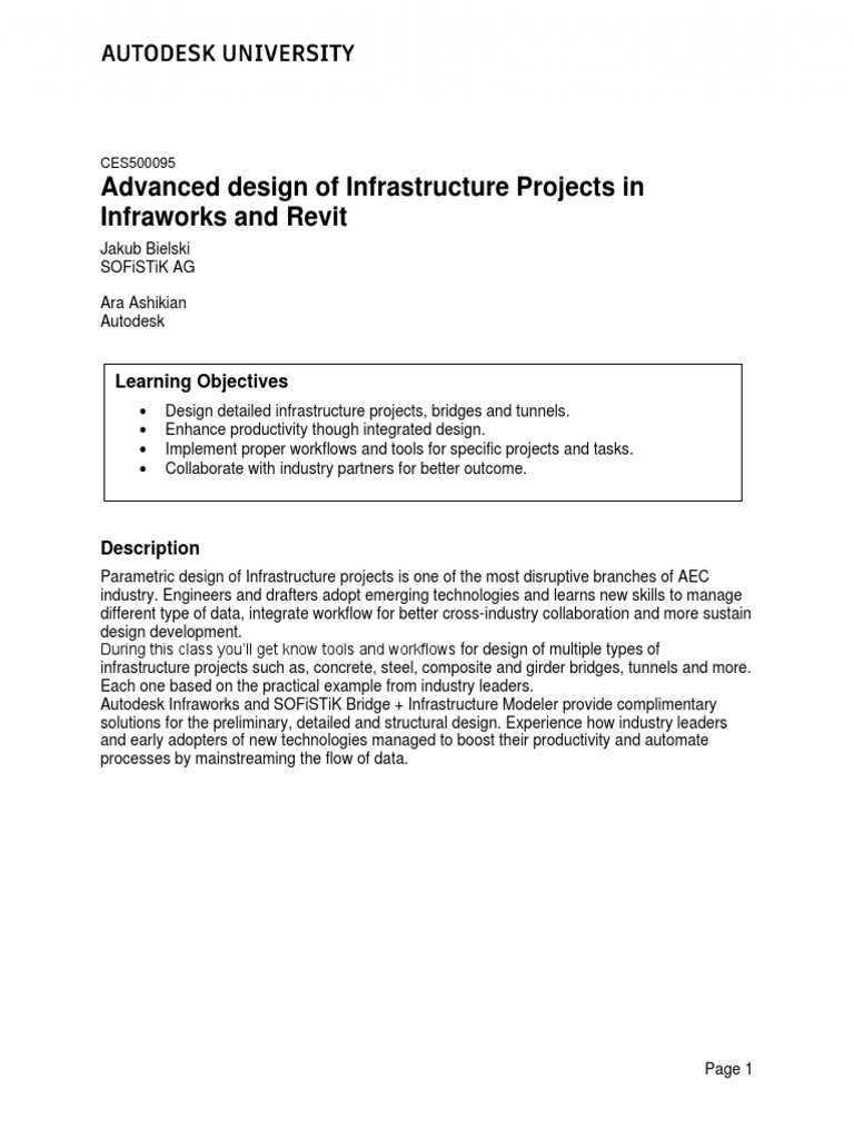 Advanced Design of Infrastructure Projects in Infraworks and Revit ...