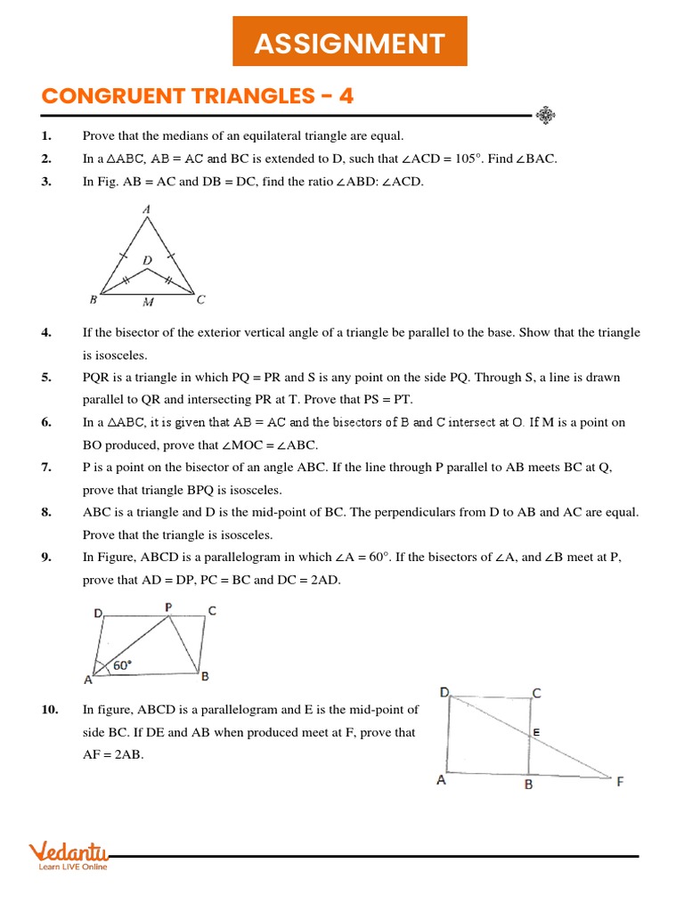 Assignment: Congruent Triangles - 4 | PDF | Triangle | Elementary Mathematics