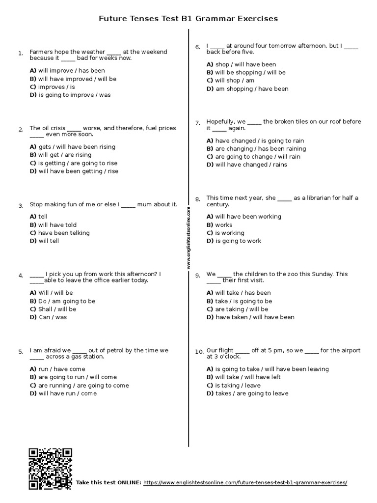 486 Future Tenses Test b1 Grammar Exercises | PDF