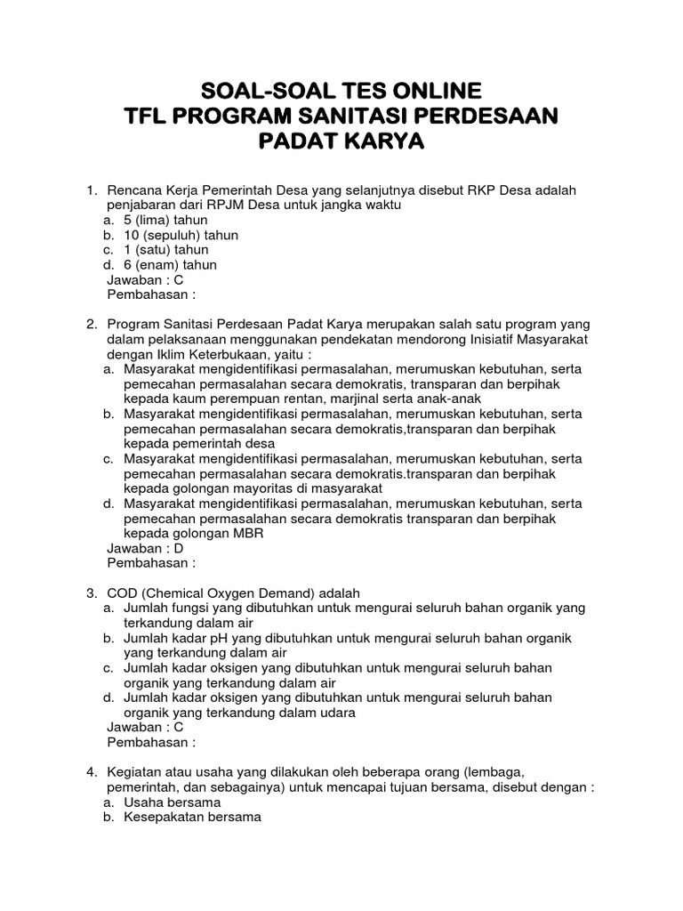 Soal Soal Tes Online TFL Program Sanitas | PDF | Teknologi & Rekayasa