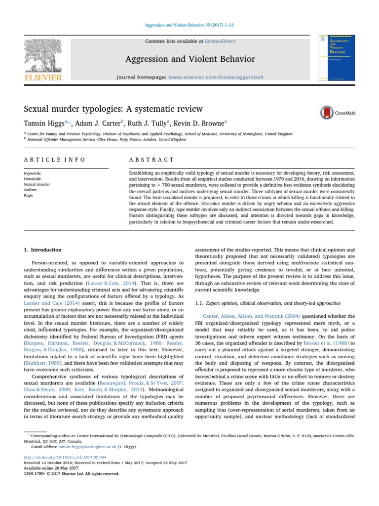 Sexual Murder Typologies A Systematic Review | PDF | Serial Killer ...