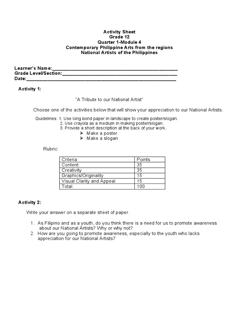 Worksheet - Contemporary Arts | PDF | Social Science | Art