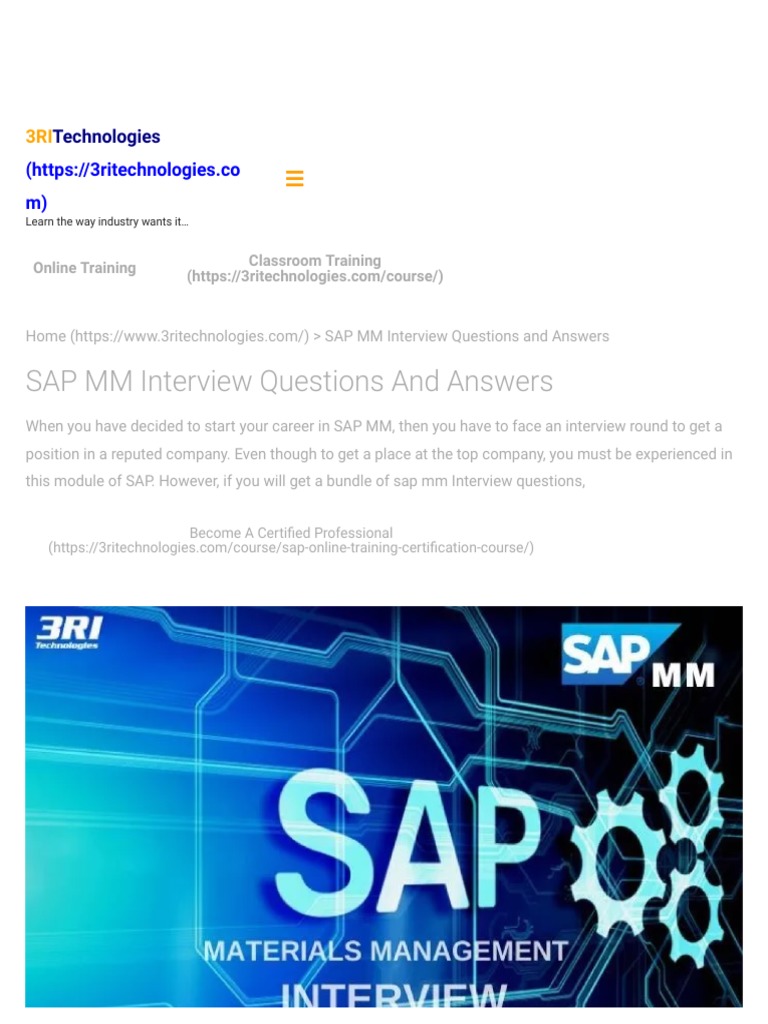 Top 50 SAP MM Interview Questions and Answers - 3RI Technologies | PDF ...