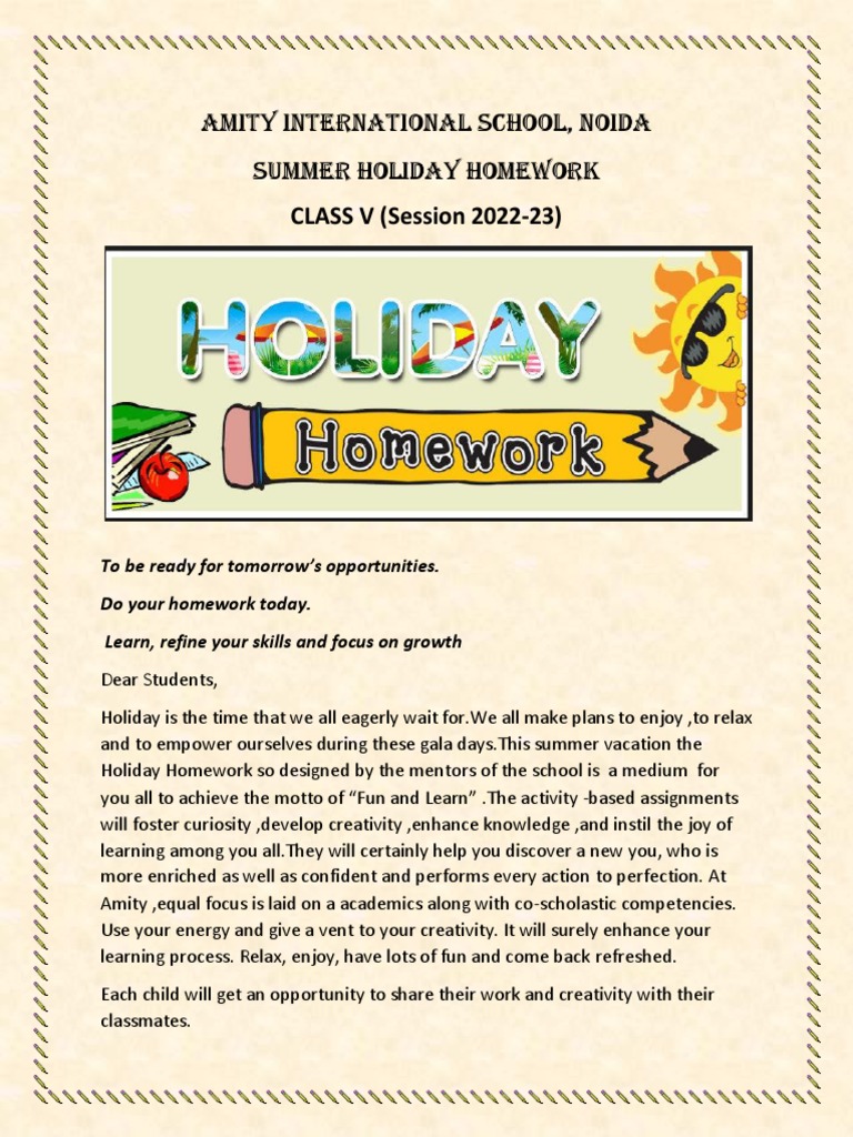 Class 5 Holiday Homework | PDF | Homework | Creativity