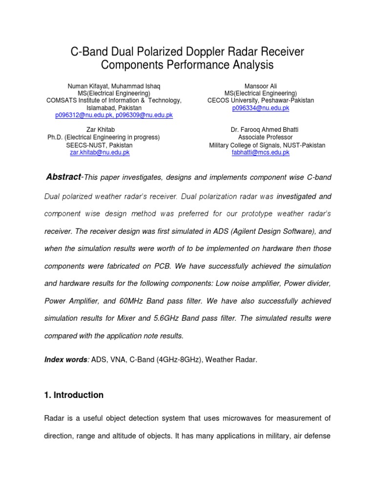 C-Band Dual Polarized Doppler Radar Receiver Components Performance ...