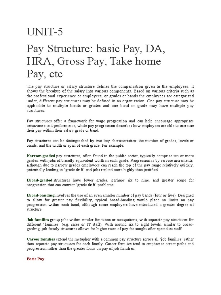 UNIT-5 Pay Structure: Basic Pay, DA, HRA, Gross Pay, Take Home Pay, Etc ...